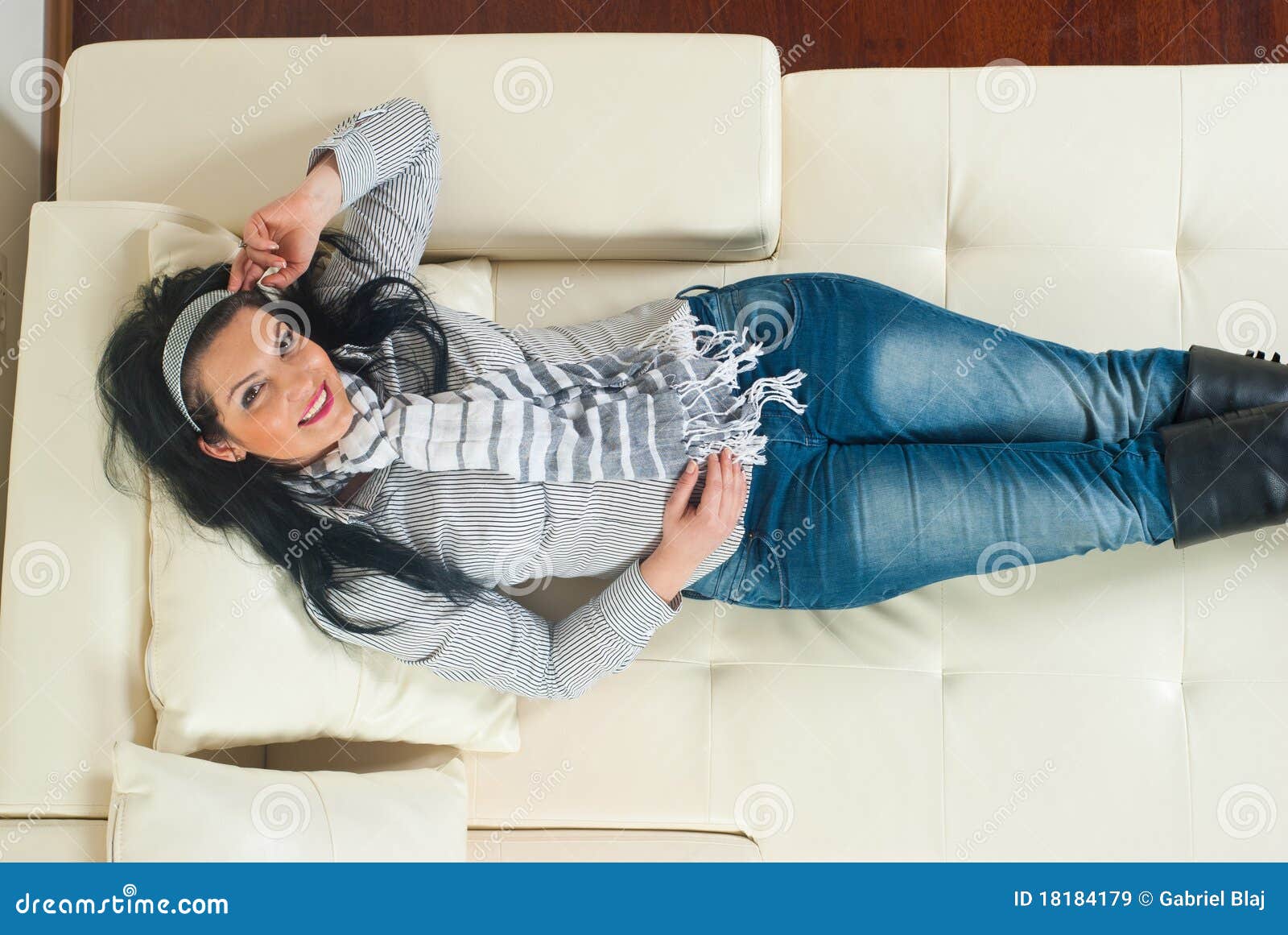 Top View of Woman Relaxing in Sofa Stock Image - Image of home ...