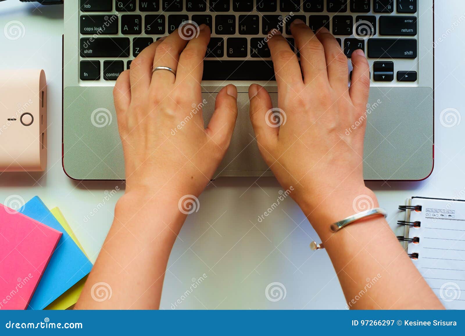 Top View of Woman`s Hands Working and Typing on Computer Laptop Stock ...