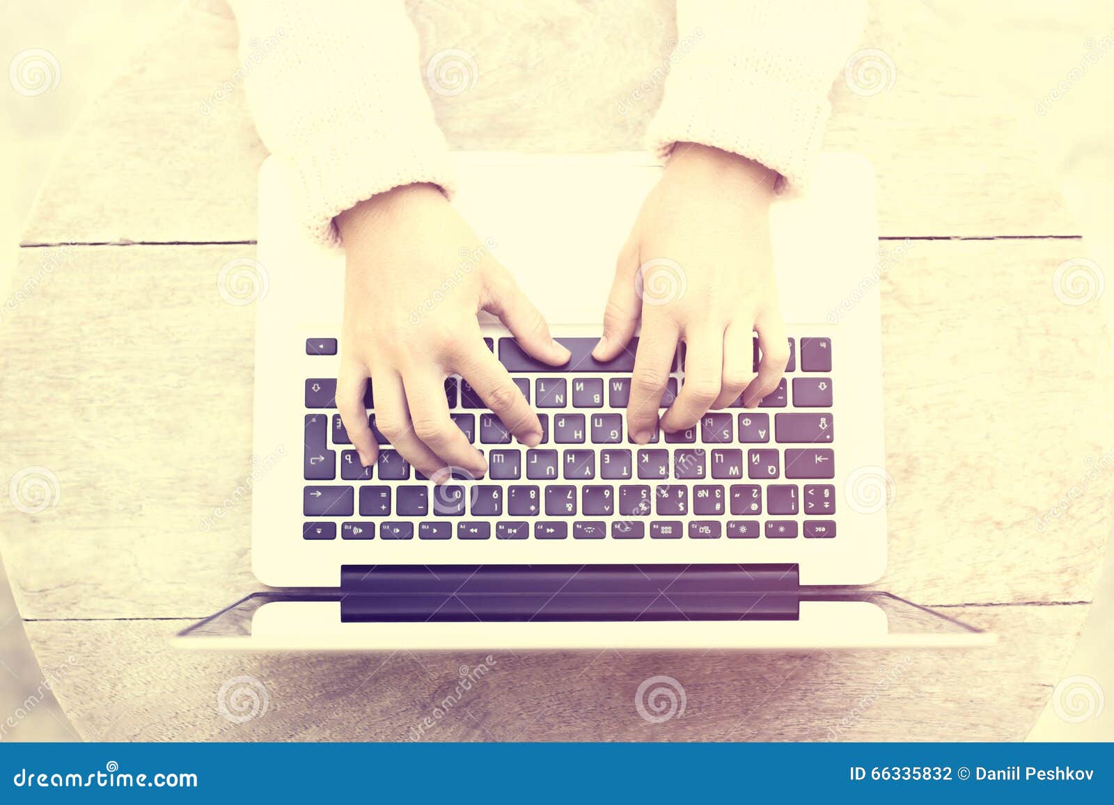 Top View of a Woman Typing on a Laptop Stock Photo - Image of desk ...