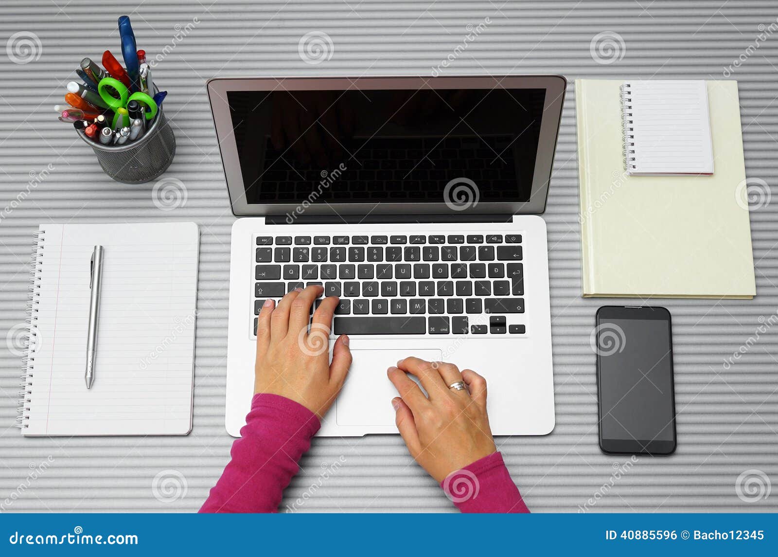 Top View of Woman Working with Laptop in Office or at Home Editorial ...