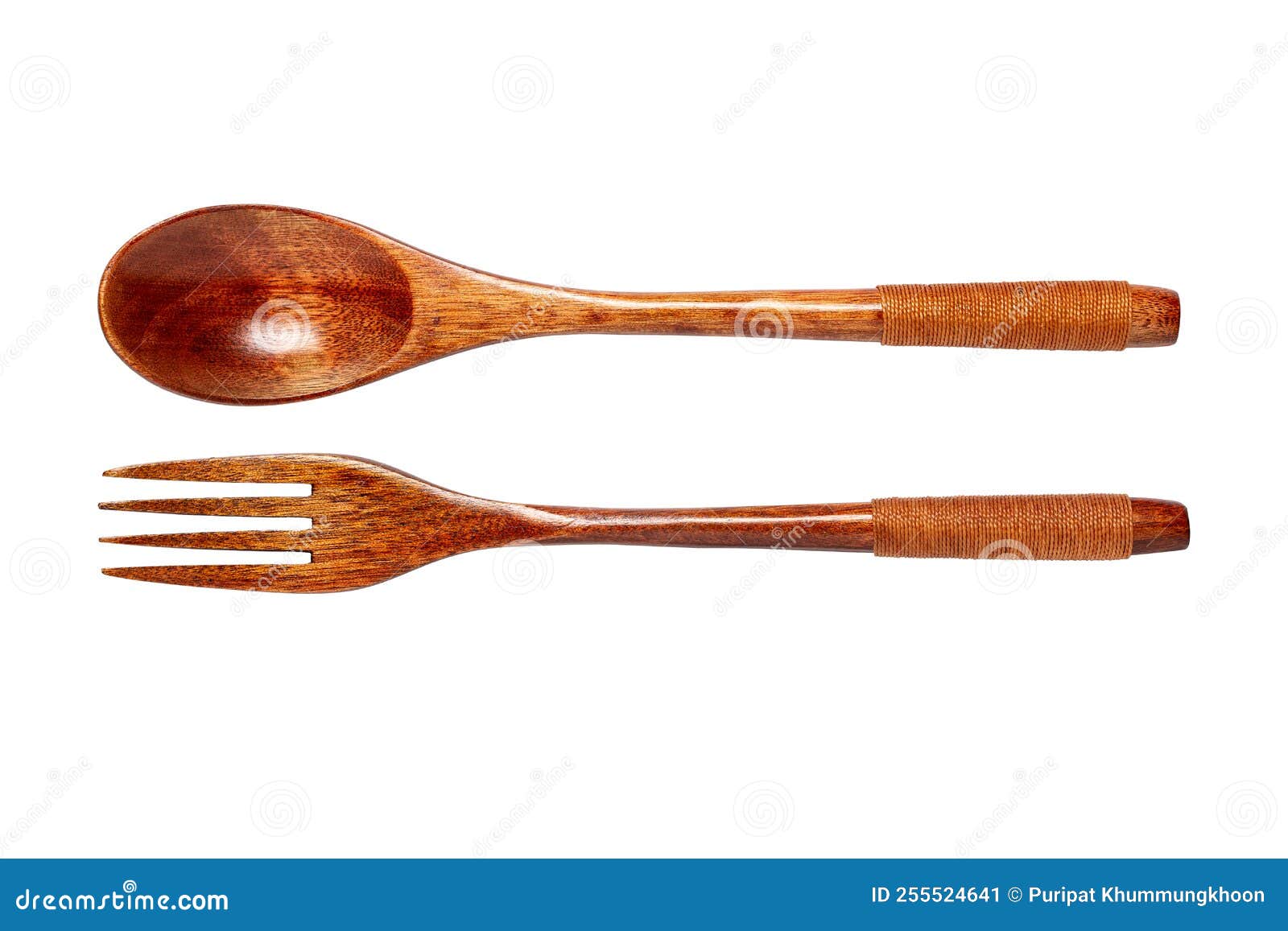 Top View of Wooden Fork Spoon Isolated on White Background Stock Image ...
