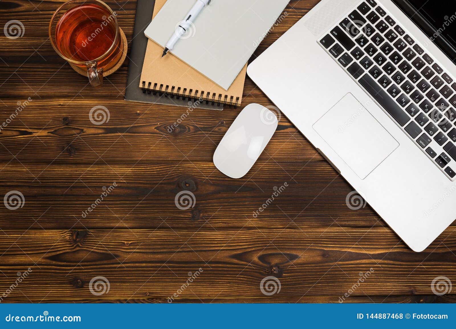 Top View Wooden Office Desk with Copy Space Stock Photo - Image of ...
