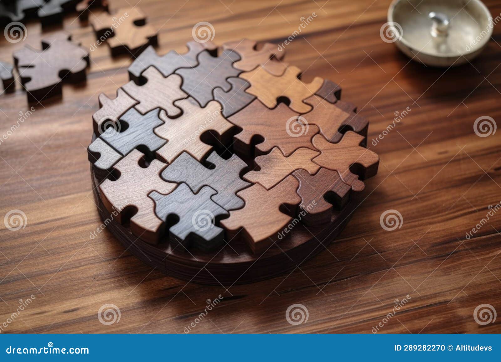 Top View of Wooden Puzzle Pieces on Table Stock Photo - Image of skill ...