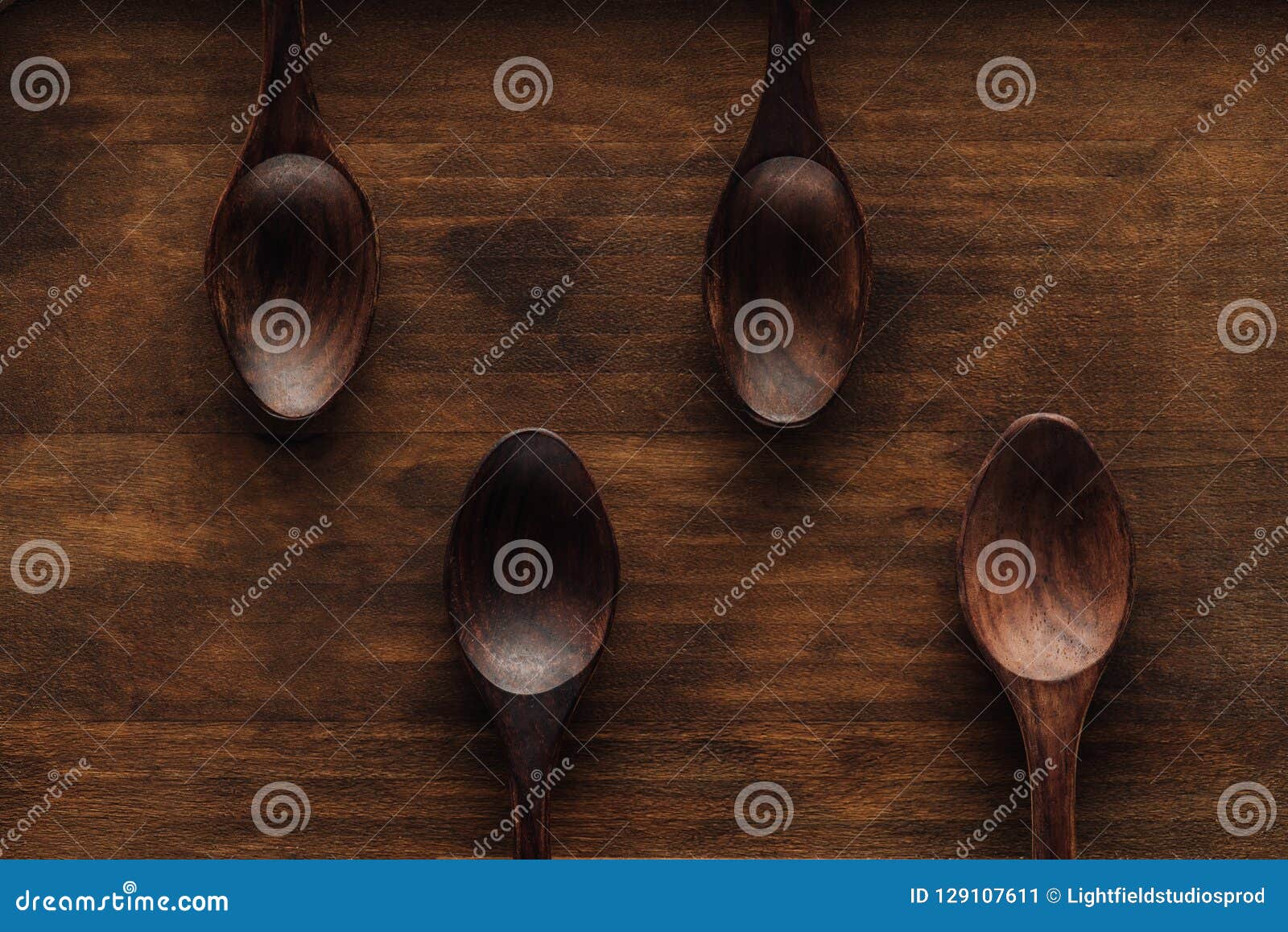 Top View of Wooden Spoons on Dark Stock Image - Image of closeup ...