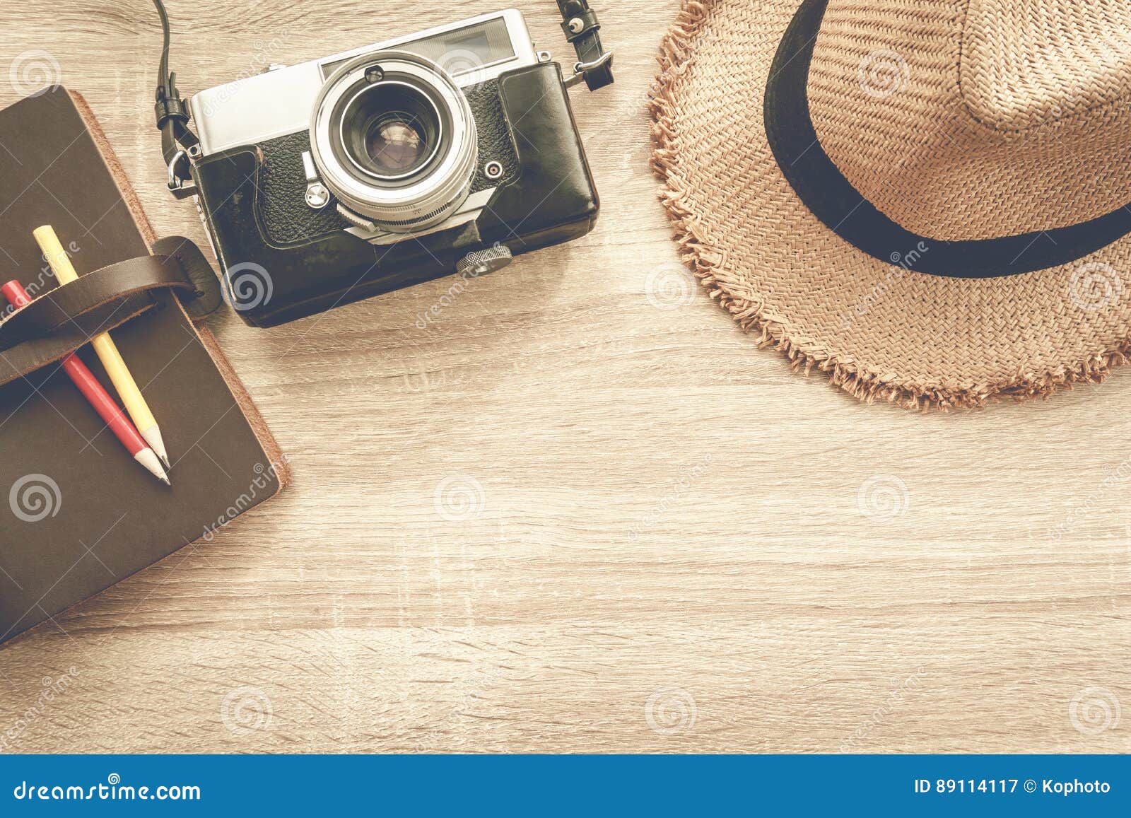 Top View of Wooden Table with Accessories. Stock Image - Image of curve ...