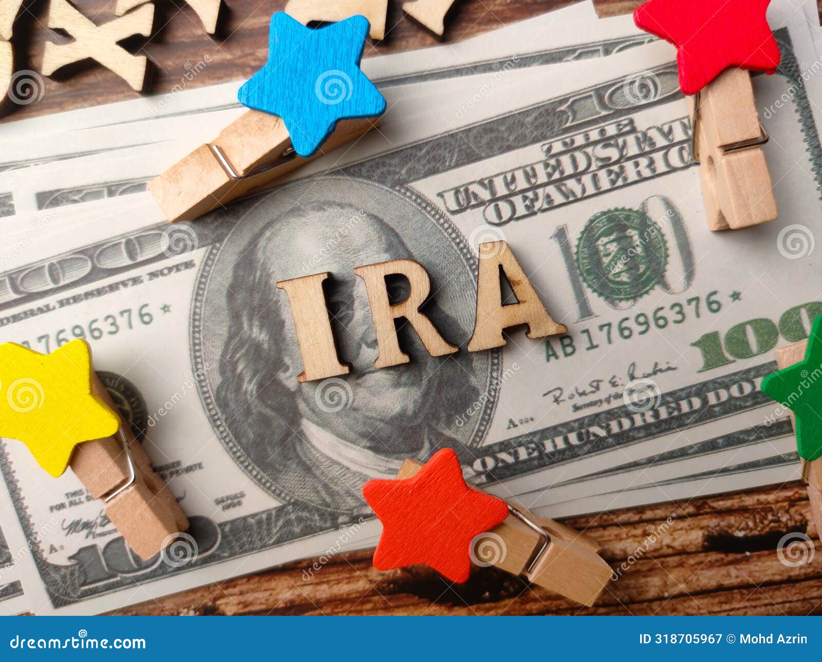 Top View Wooden Word and Banknotes with Text IRA Stock Image - Image of ...