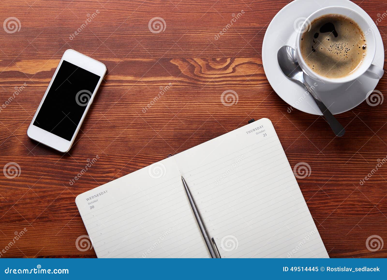 Top view of a work desk stock image. Image of device - 49514445