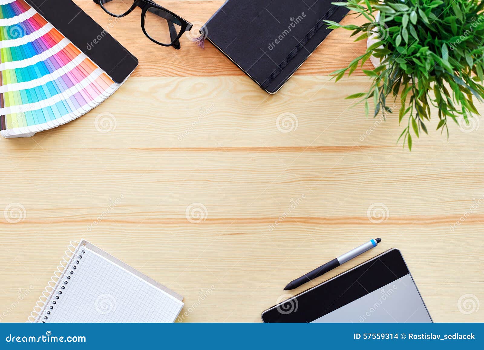 Top view of work desk stock photo. Image of plant, design - 57559314