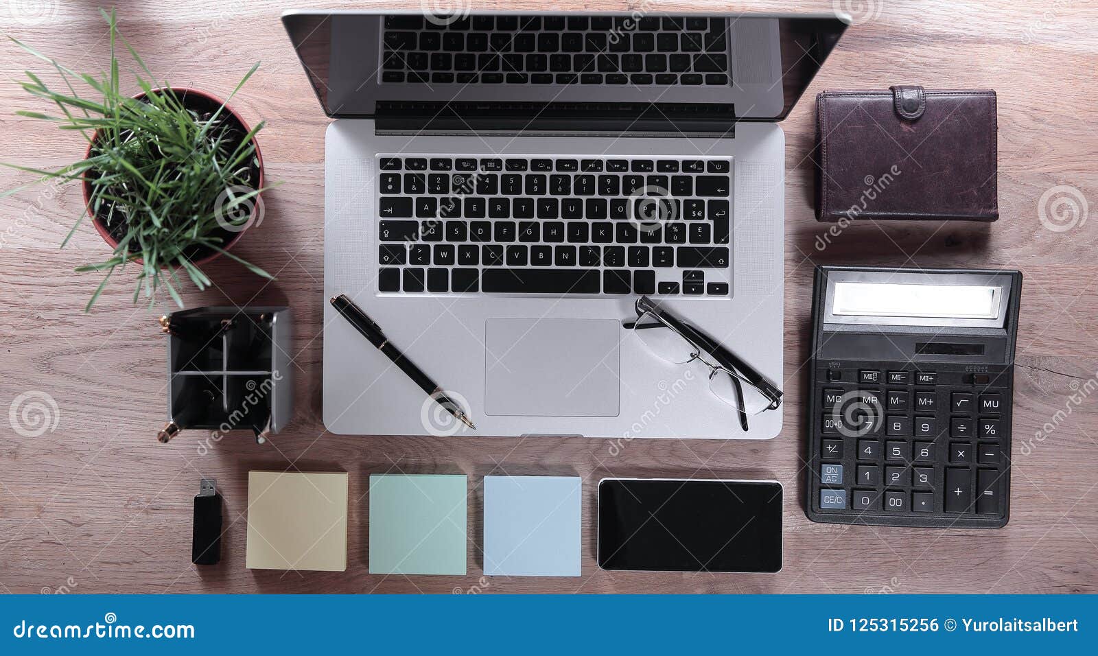 Top View.work Desk in Modern Office Stock Photo - Image of concept ...