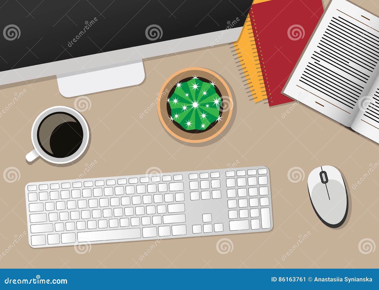 Top View of Work Place with Computer Stock Vector - Illustration of ...
