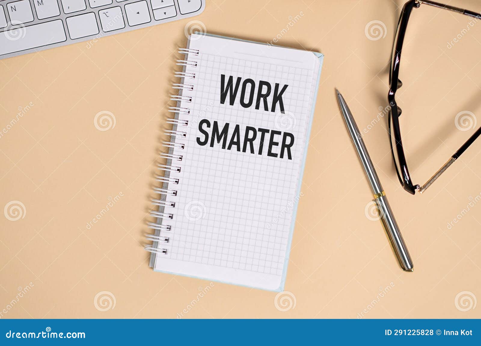 Top View of Work Smarter Text on Notepad on Top of Keyboard. Concept of ...