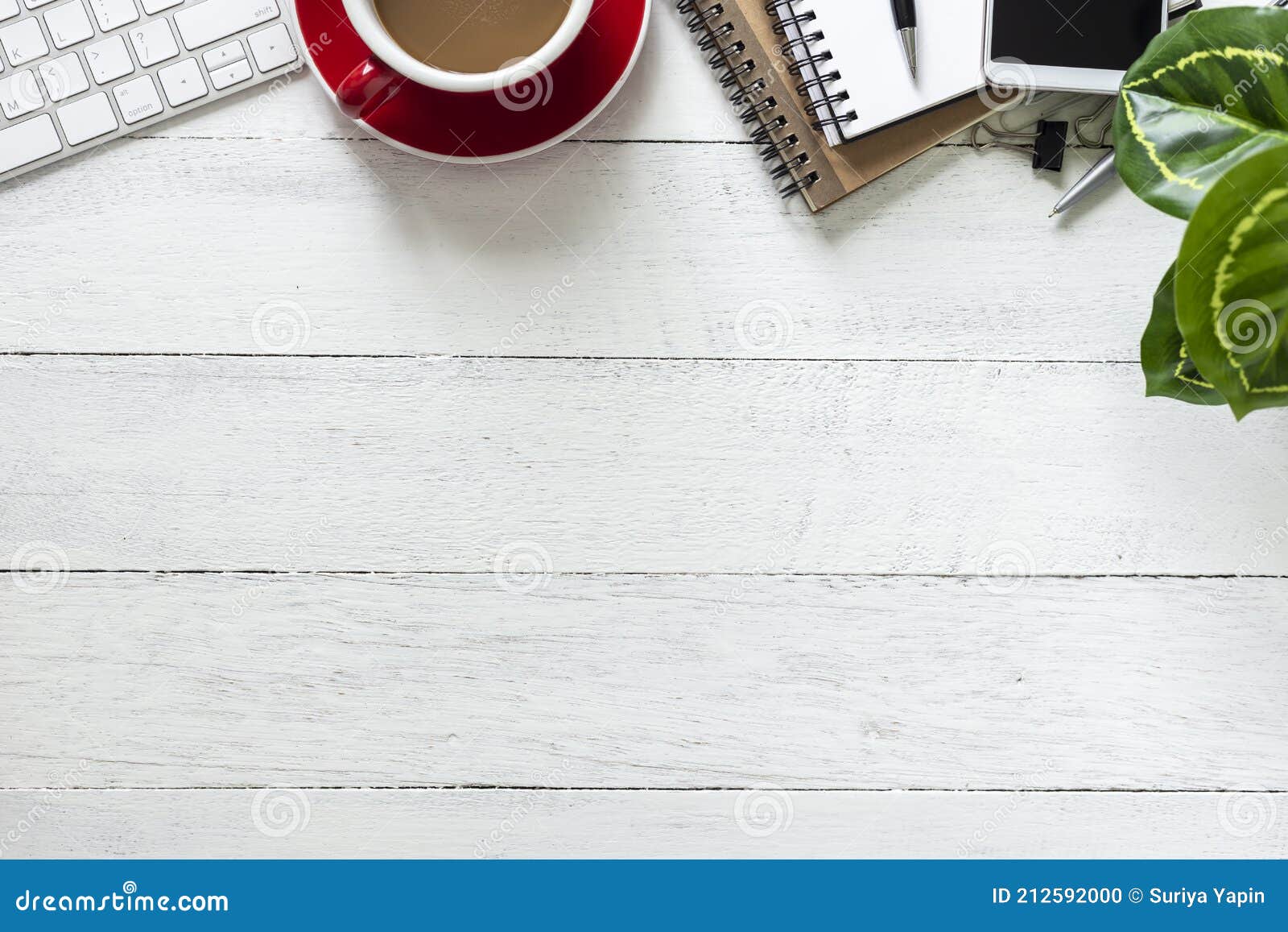 Top View Work Space, Office Desk with Computer,smartphone and Office ...