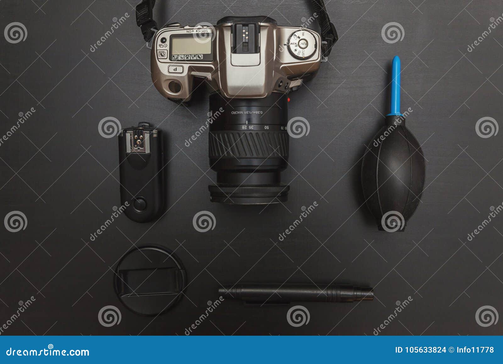 Top View of Work Space Photographer on Black Table Background Stock ...