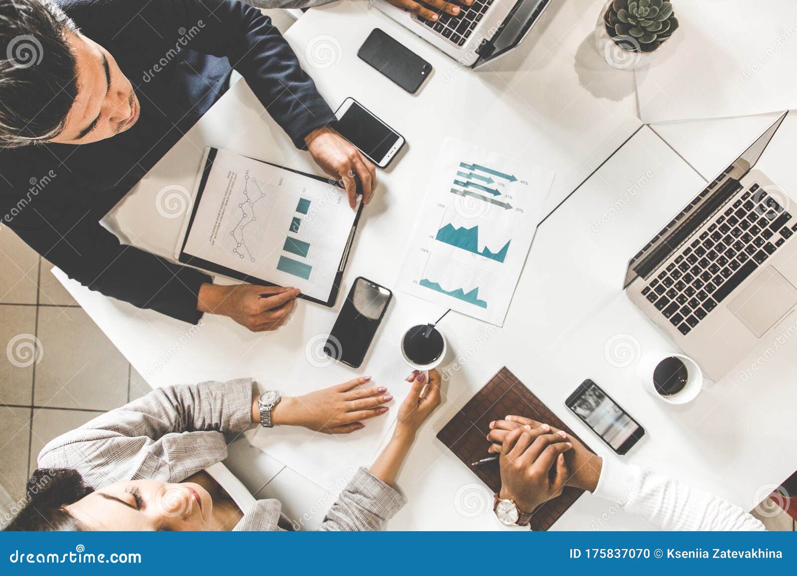 Top View Work Workplace. a Team of Young Office Workers, Businessmen ...