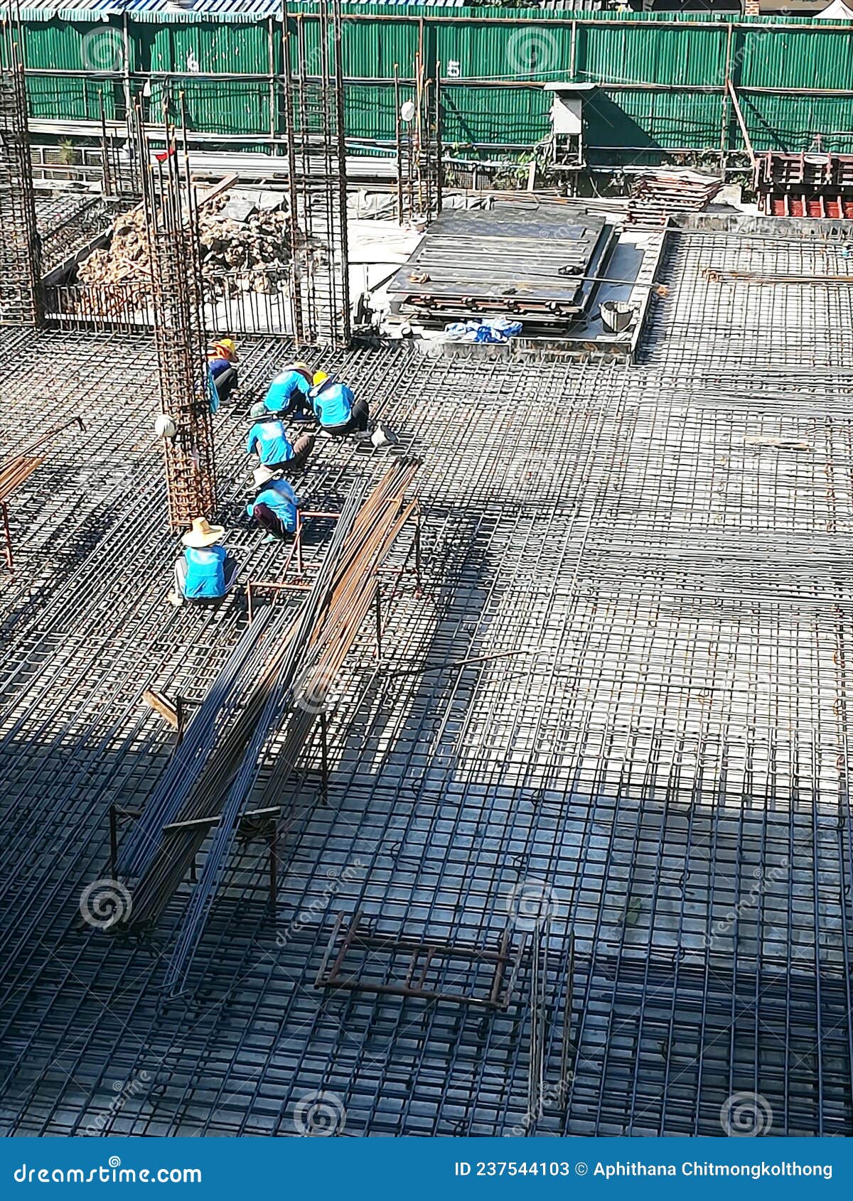 Top View Worker Working Steel Structure of Ground Floor in Construction ...
