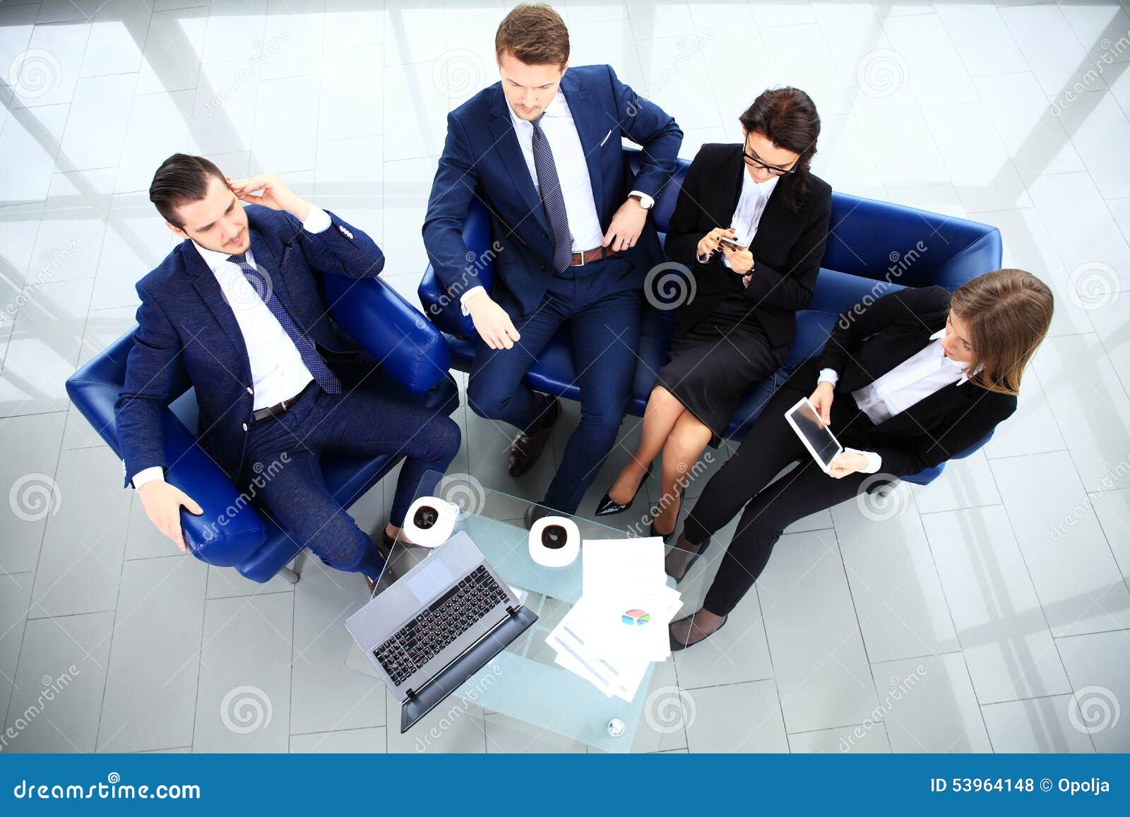 Top View of Working Business Group Sitting at Table Stock Photo - Image ...