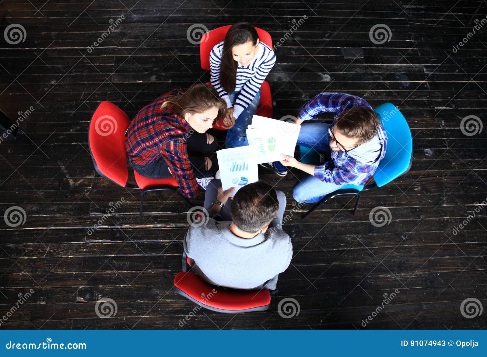 Top View of Working Business Group Sitting at Table during Corporate ...