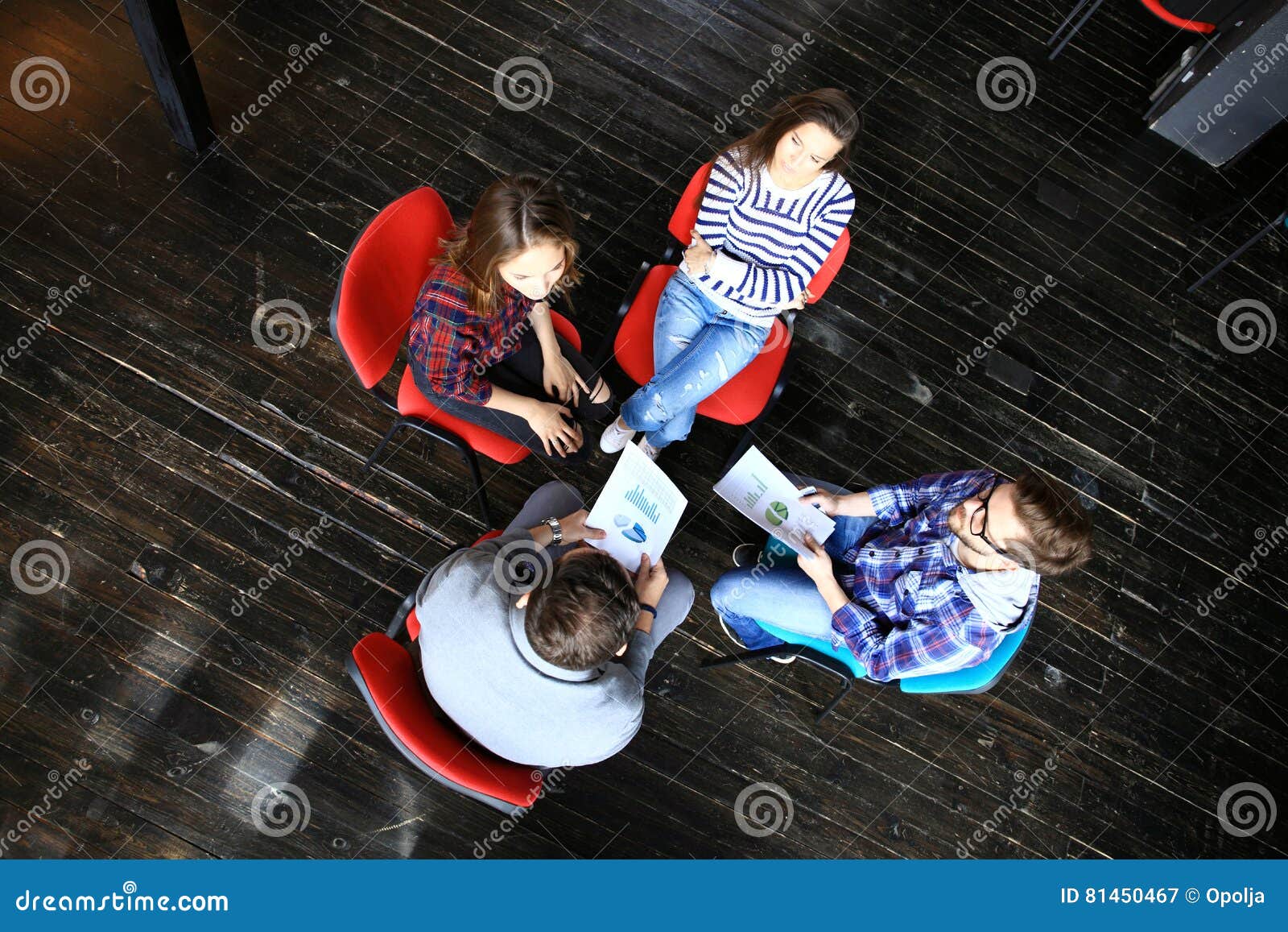Top View of Working Business Group Sitting at Table Stock Image - Image ...