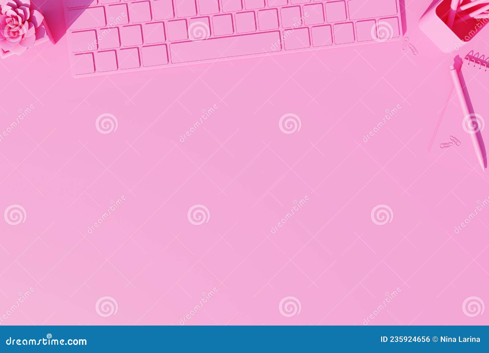 Top View of a Working Office Table. One Pink Color Stock Illustration ...