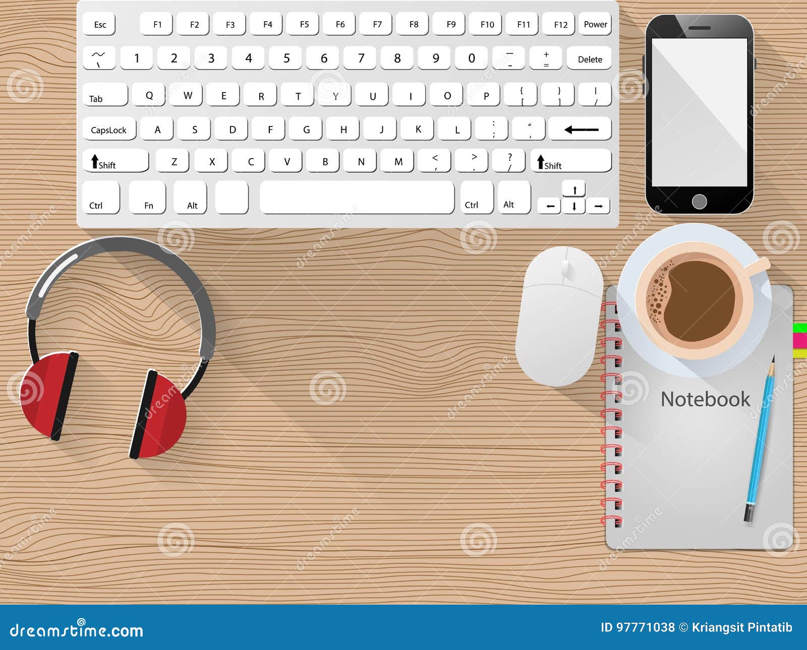 Top View of Working Place Elements Stock Vector - Illustration of ...