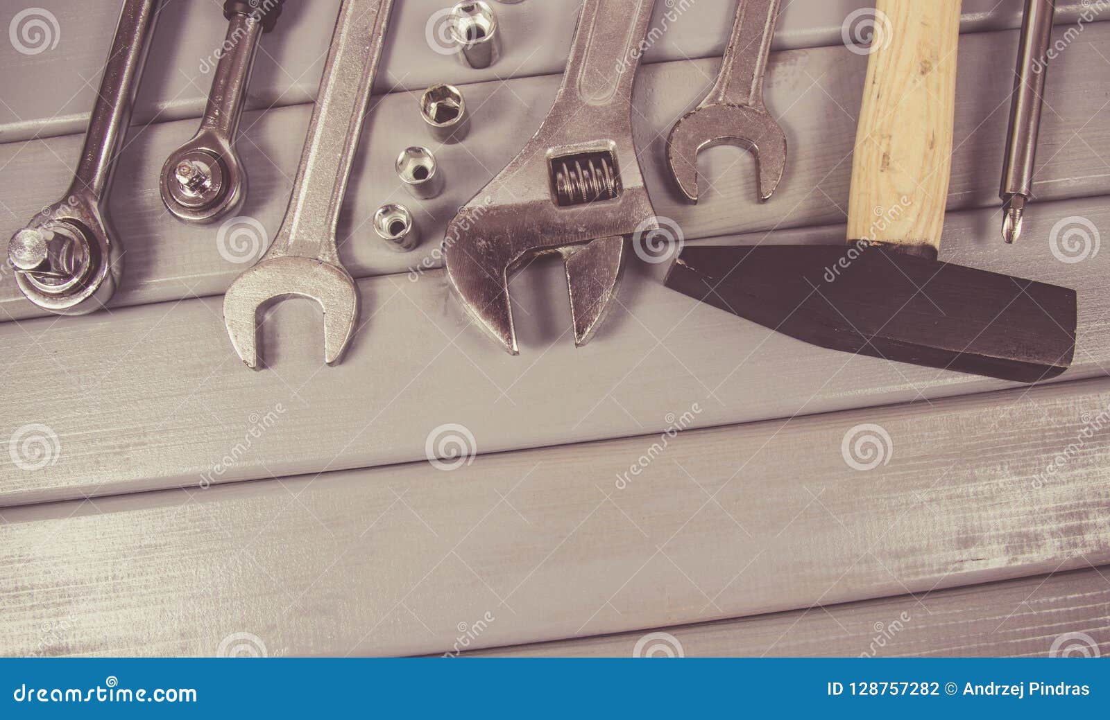 Top View of Working Tools on Wooden Background. Construction Concept ...
