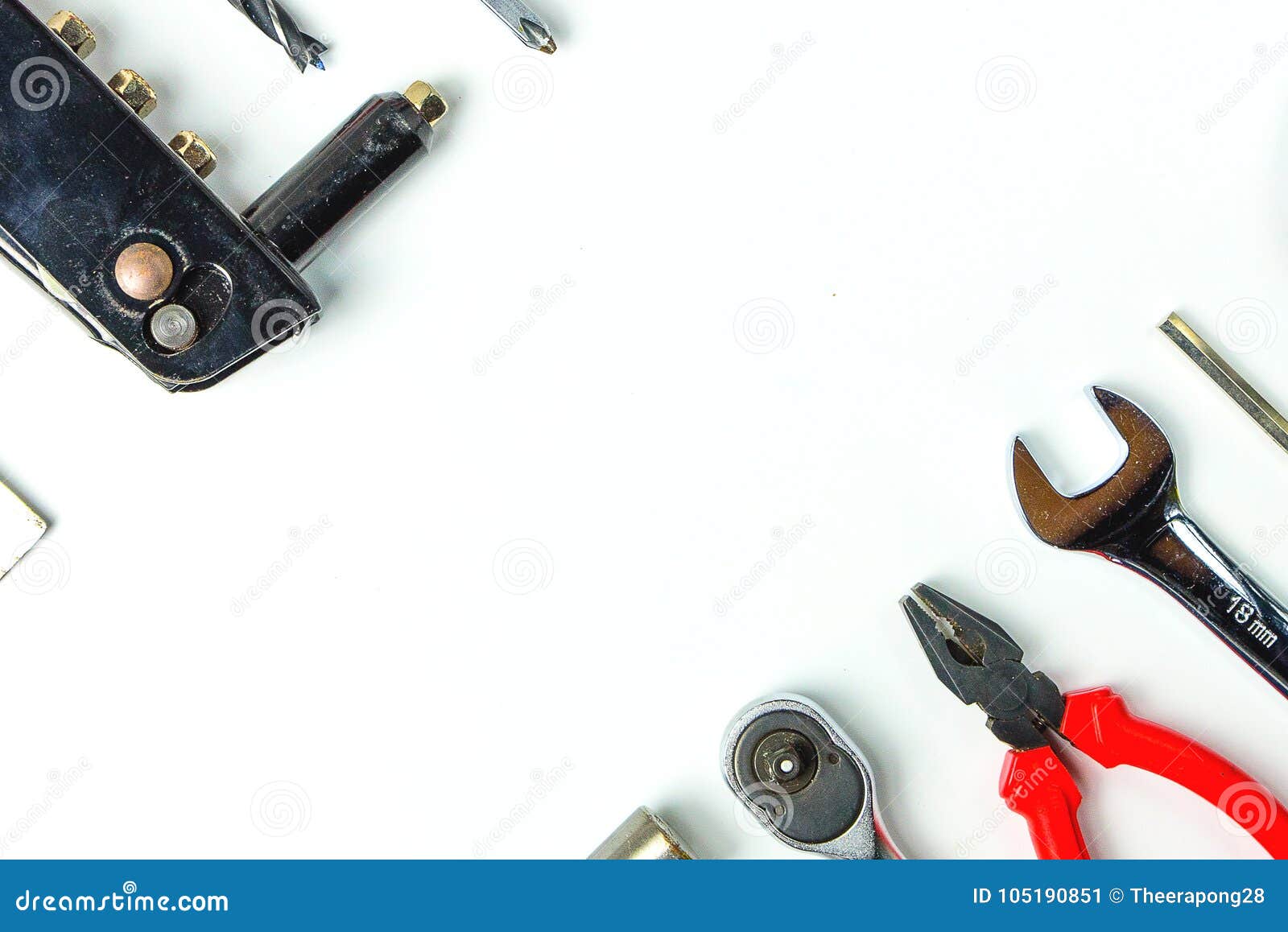 Top View of Working Tools,wrench,socket Wrench,hammer,screwdriver,plier ...