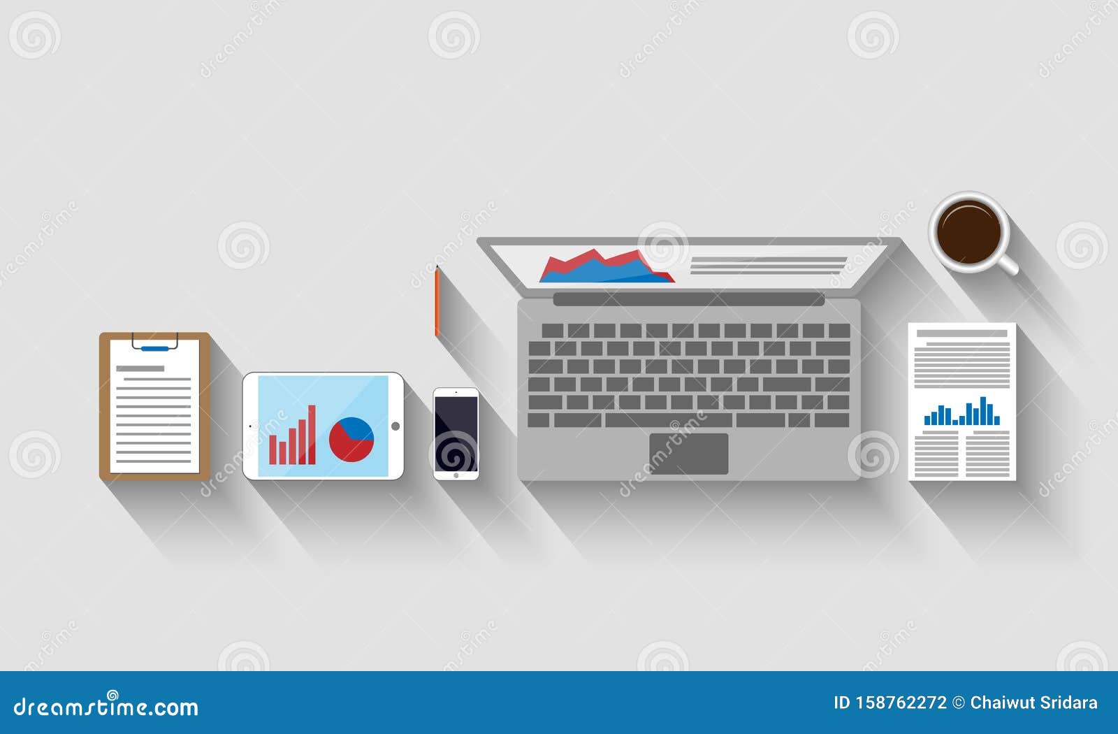 Top View of Workplace, Business Concept, Vector Stock Vector ...