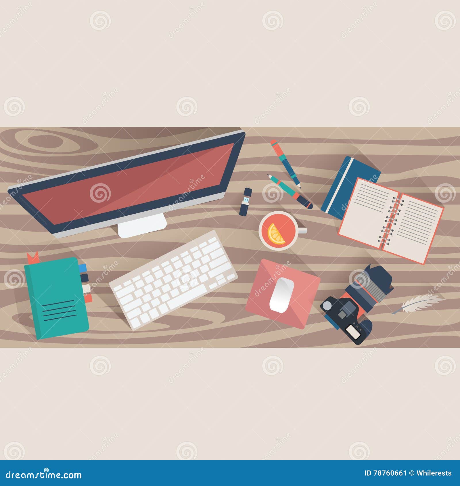 Top View Workplace Concept. Flat Design Office Workplace, Vector ...