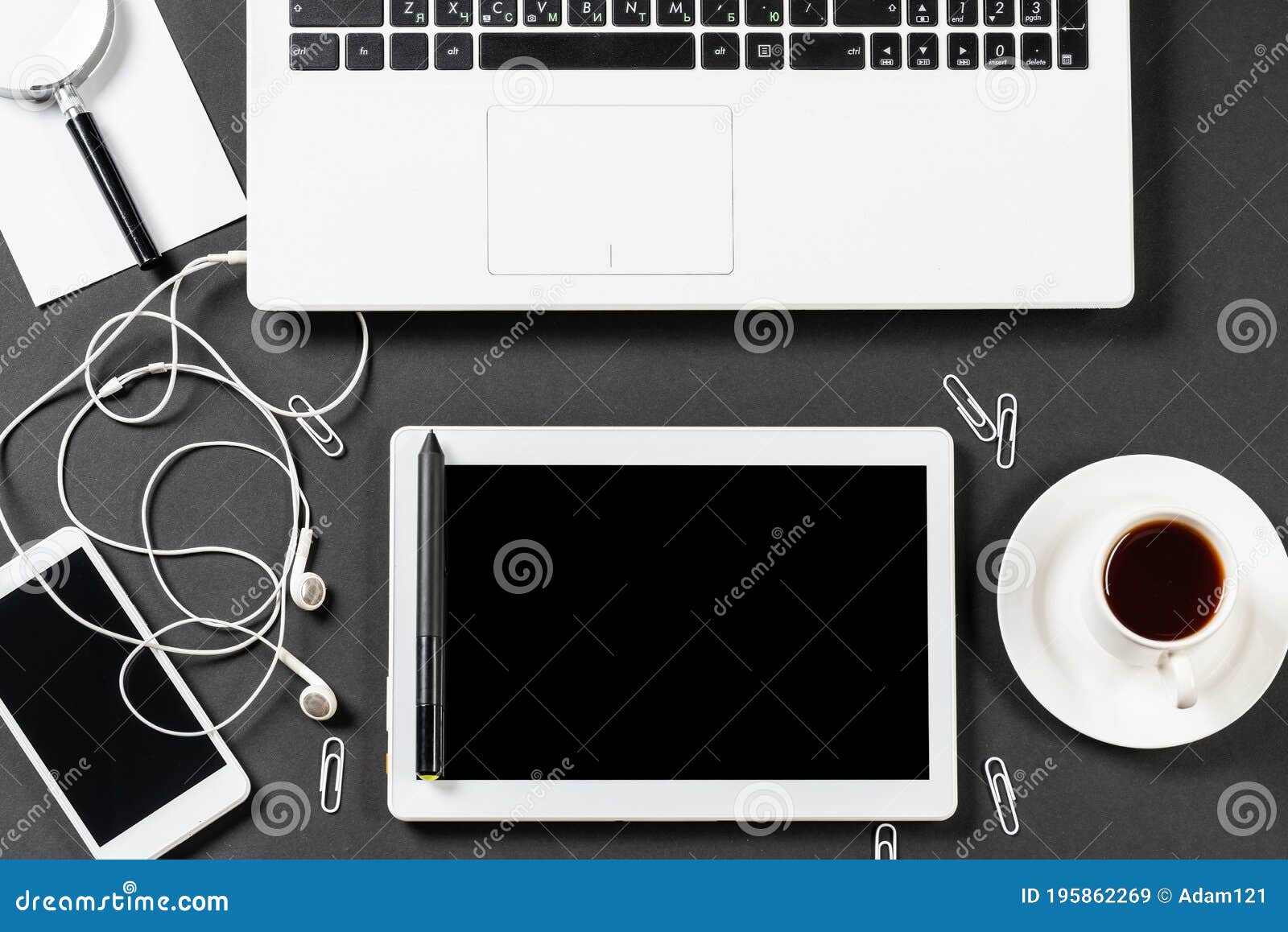 Top View of Workplace with Digital Devices Stock Image - Image of ...