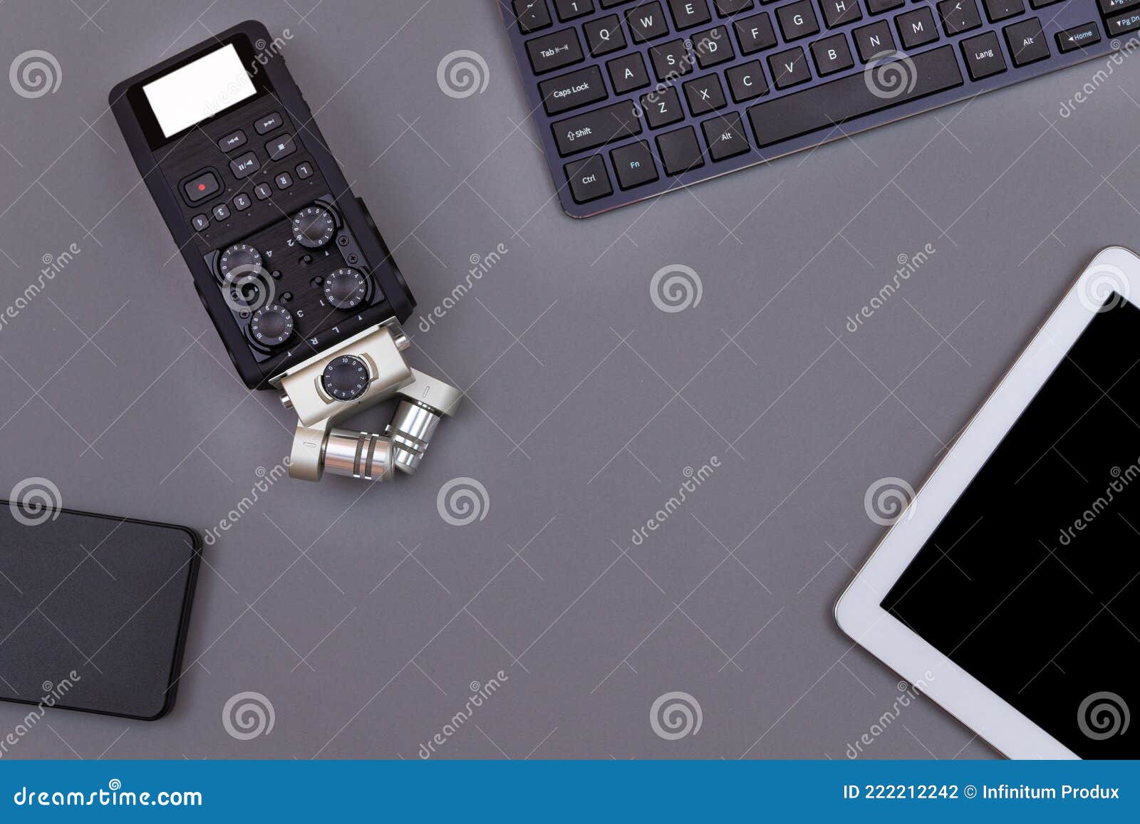 Digital Workplace with Gadgets on Grey Table Stock Photo - Image of ...