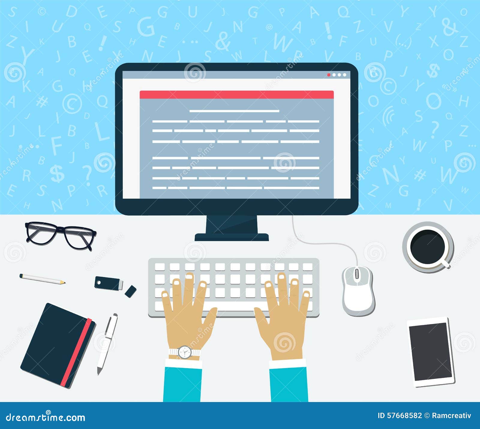 Top View of Workplace. Enter of Content on the Computer Stock Vector ...