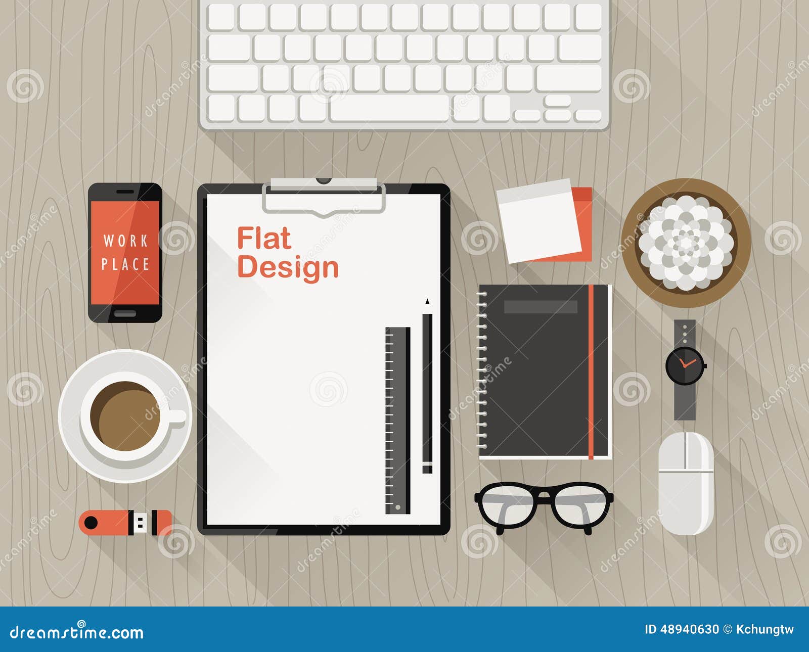 Top View of Workplace in Flat Design Stock Vector - Illustration of ...