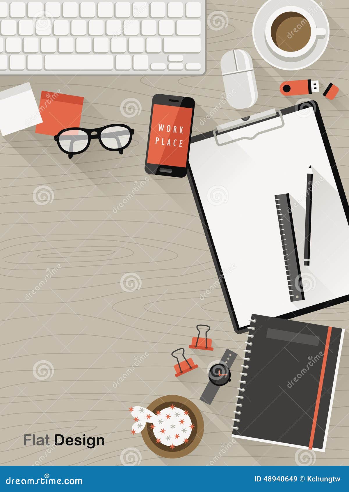 Top View of Workplace in Flat Design Stock Vector - Illustration of ...