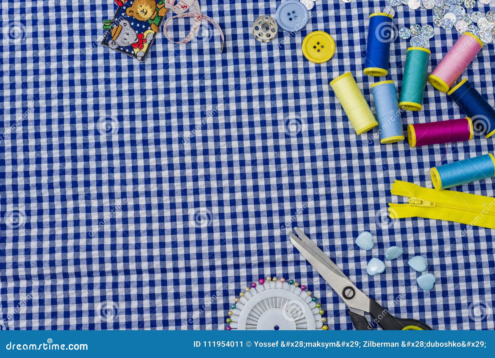 Needlework Top View of Workshop with Needlework Details and Tools Mock ...