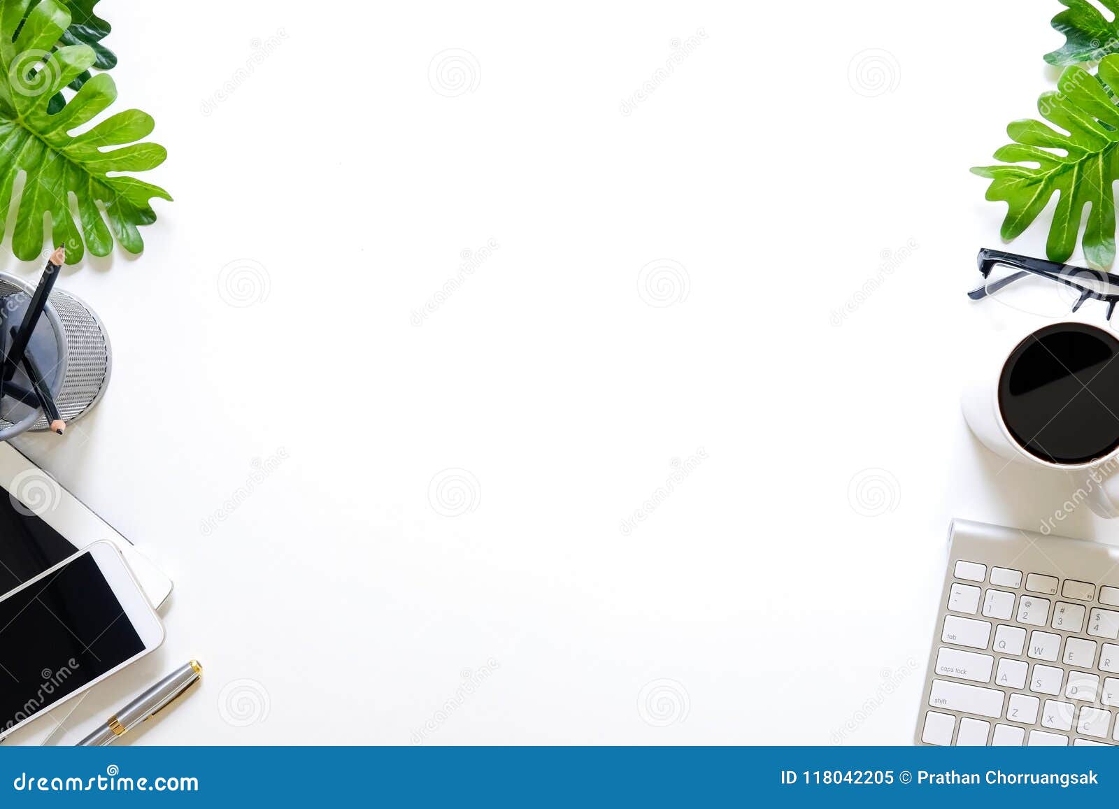 Top View Of Workspace On Desk With Laptop Stock Image | CartoonDealer ...