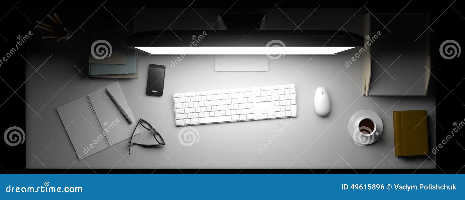 Top View of Workspace with Computer and Other Elements on Table ...