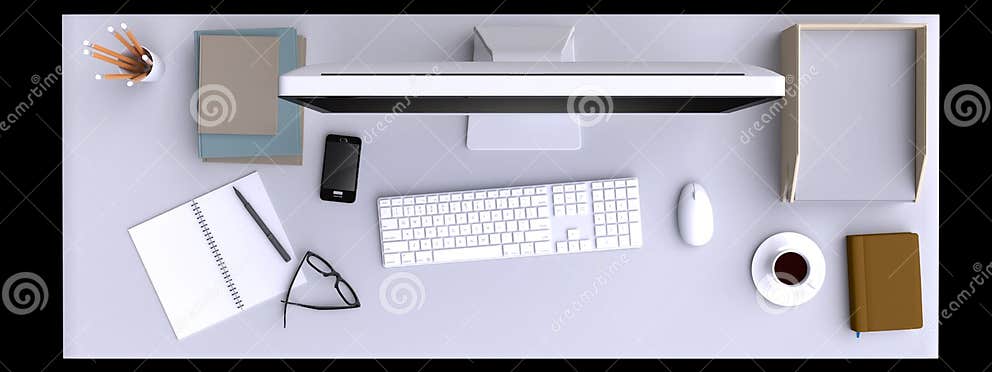 Top View of Workspace with Computer and Other Elements on Table ...