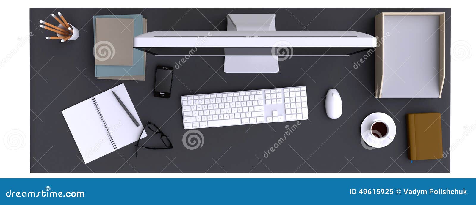 Top View of Workspace with Computer and Other Elements on Table ...