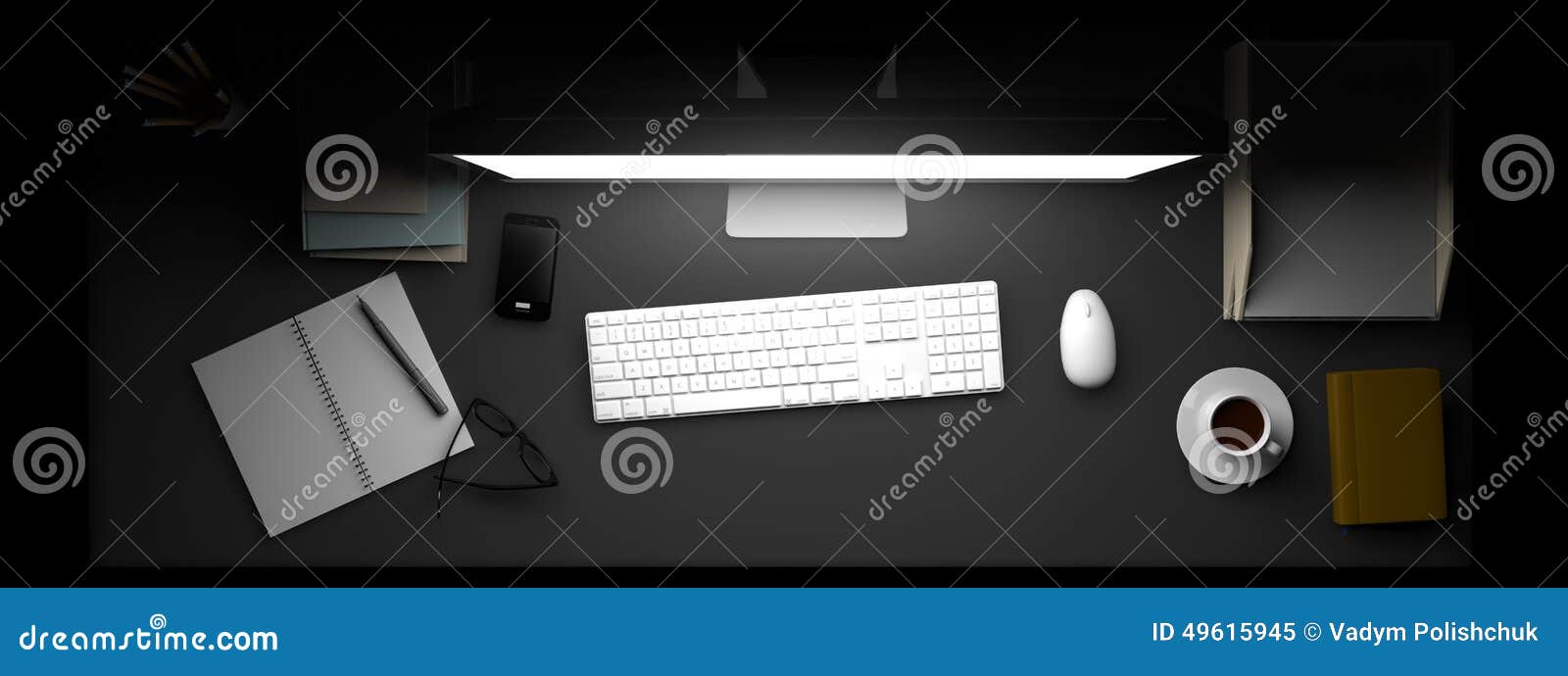 Top View of Workspace with Computer and Other Elements on Table. Stock ...