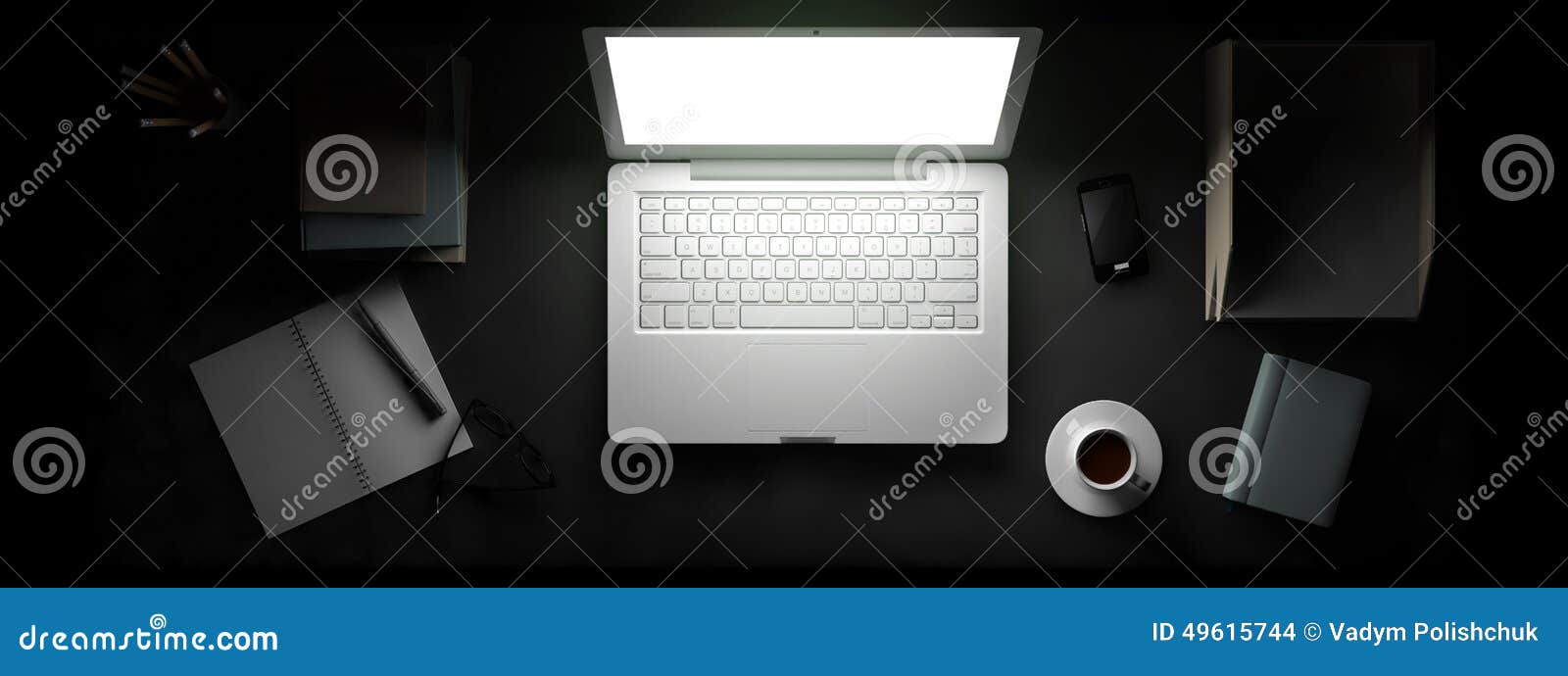 Top View of Workspace with Laptop on Table. Stock Illustration ...