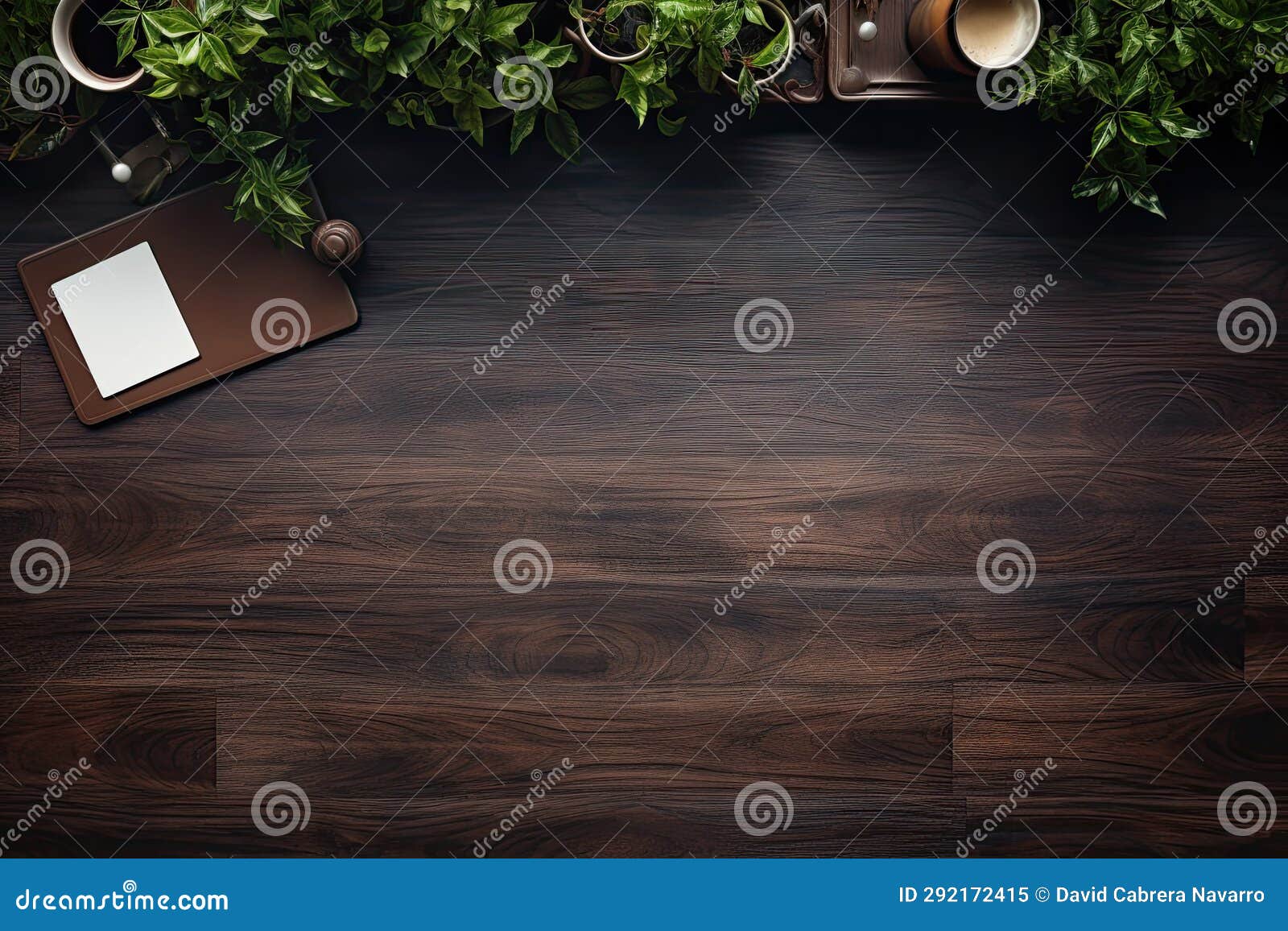 A Top View of the Workspace with a White Empty Space on Dark Wooden ...