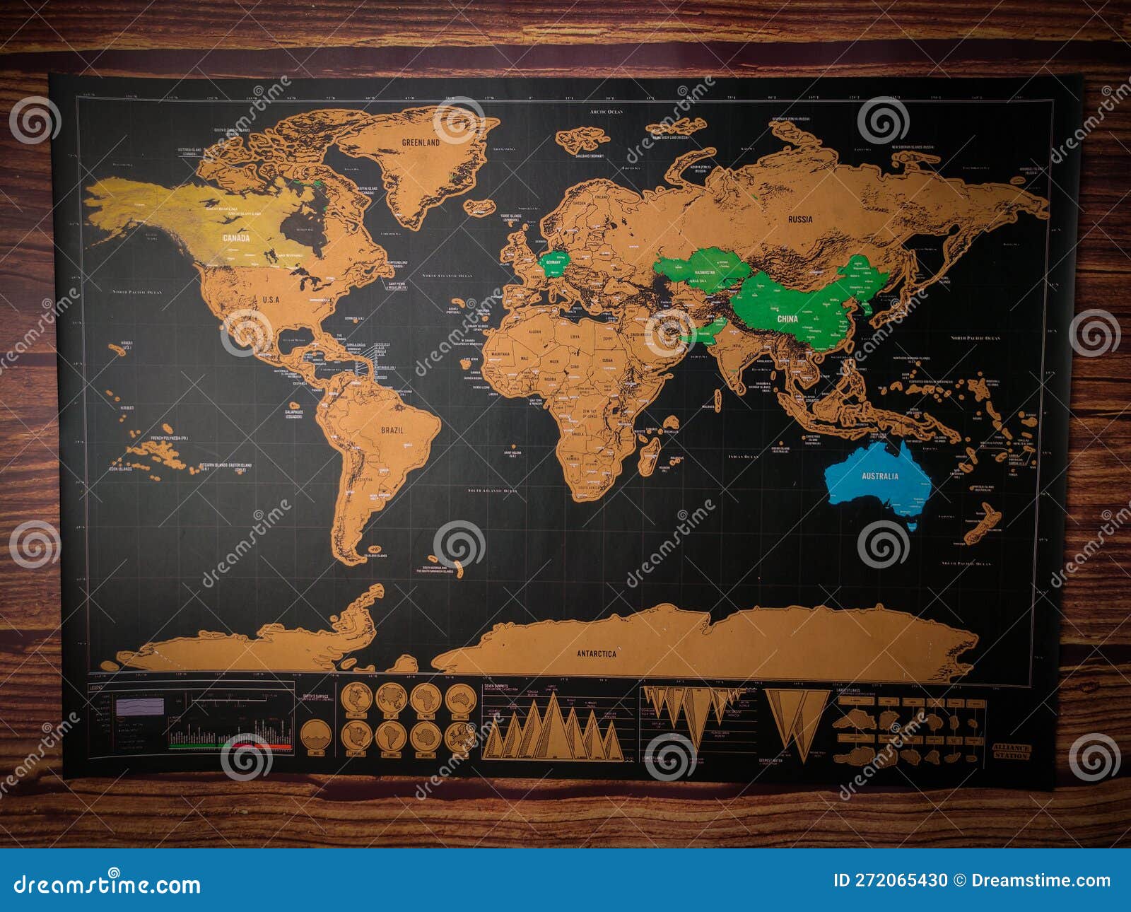 Top View World Map on a Blue Wooden Stock Photo - Image of sunglasses ...