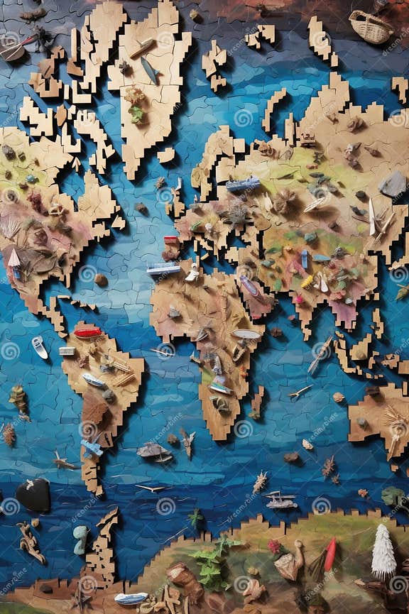 Top View of a World Map Jigsaw Puzzle Stock Illustration - Illustration ...
