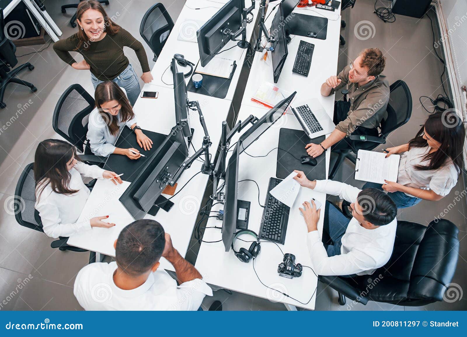 Top View of Young Business People that Working Together by Computers in ...
