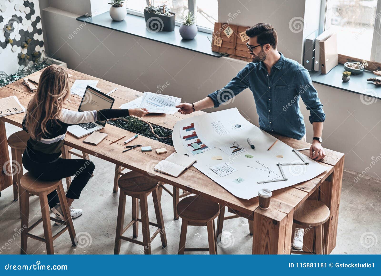 Sharing business ideas. stock image. Image of indoors - 115881181