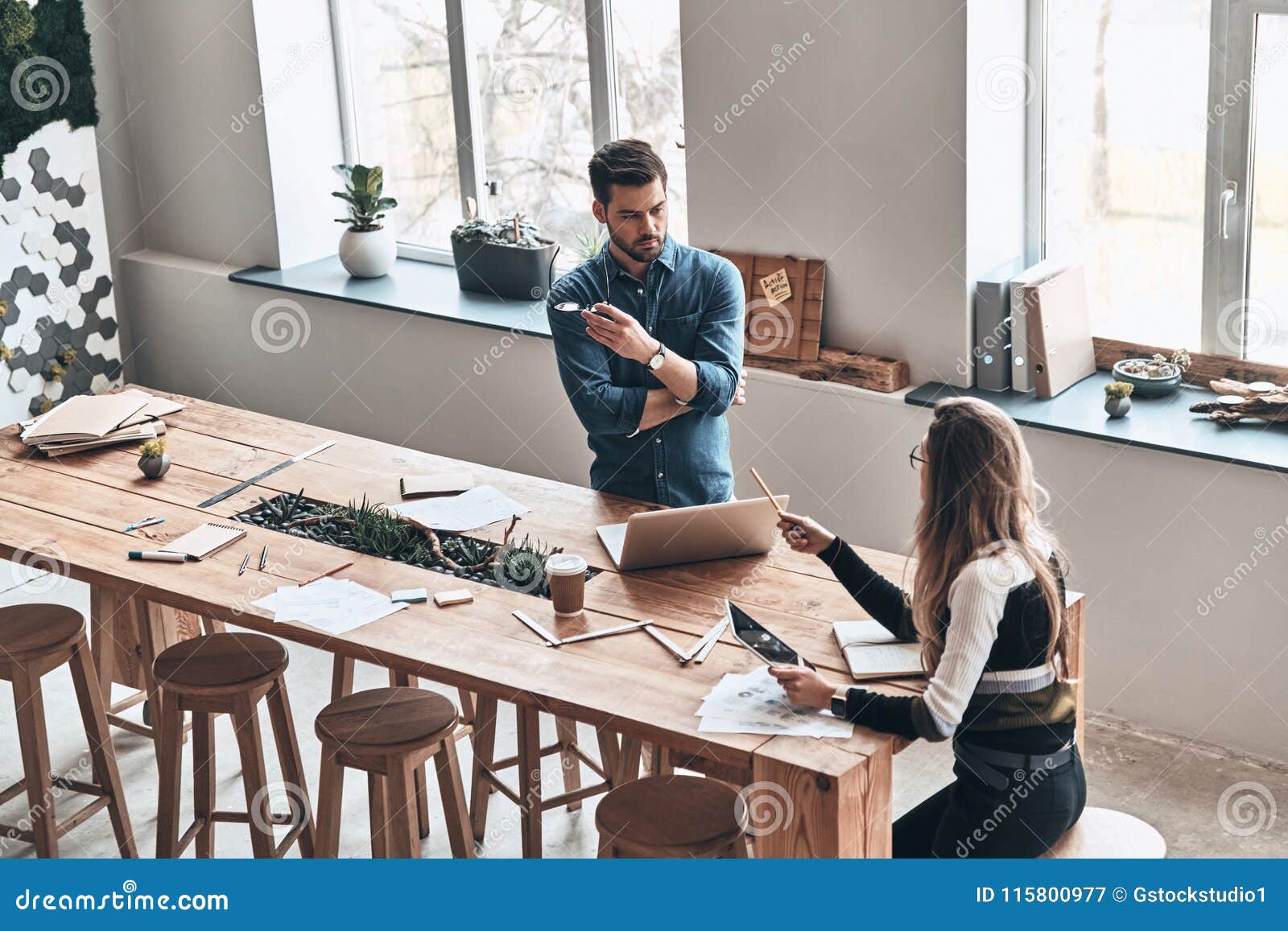 Sharing new ideas. stock image. Image of laptop, place - 115800977