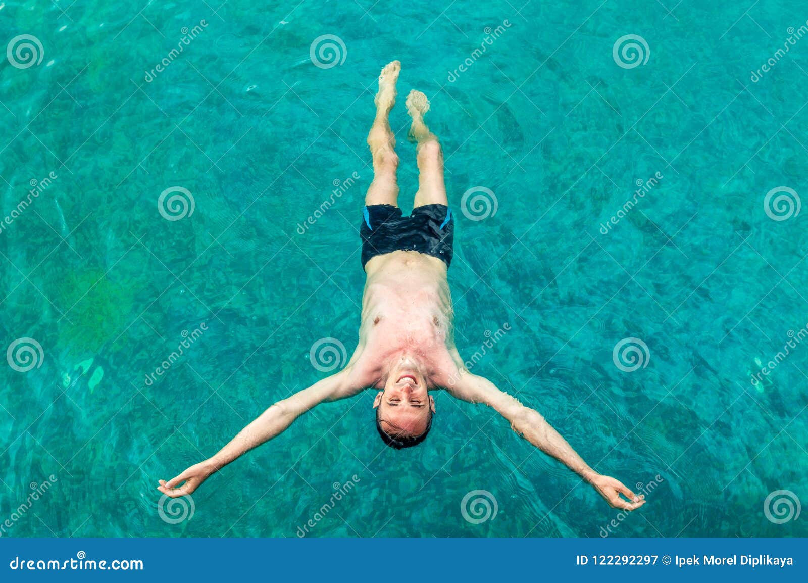 Top View of a Young Man Floating in Swimming Pool with Open Arms Stock ...