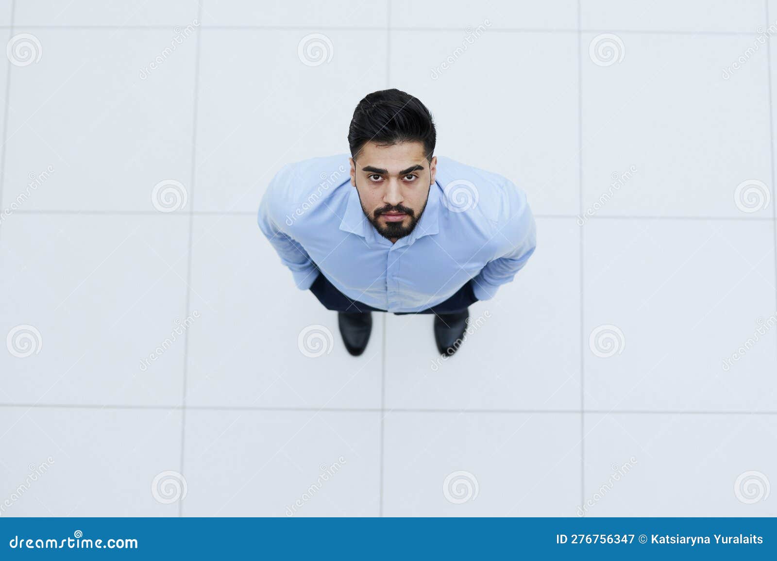 Top View Young Man Looking Up and Thinking about Something Stock Image ...
