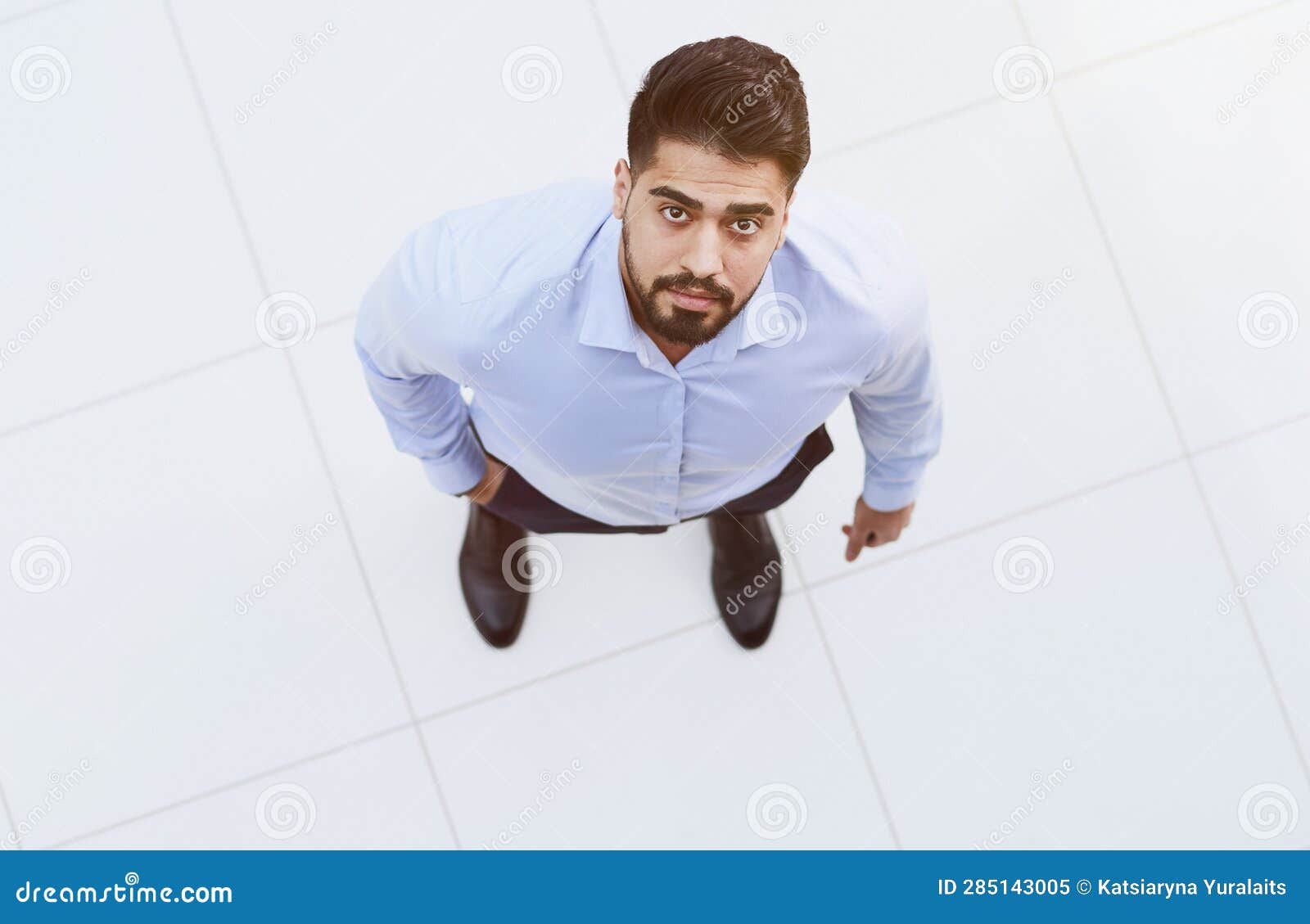Top View Young Man Looking Up and Thinking about Something Stock Image ...
