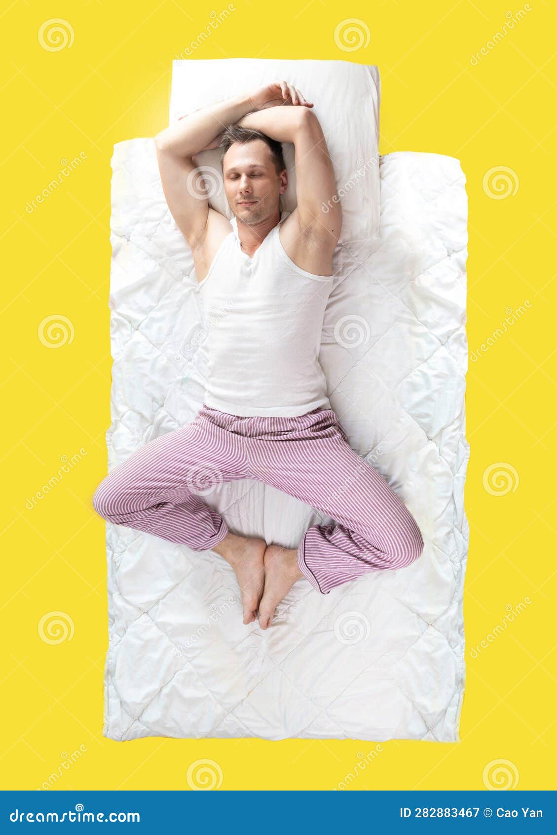 Top View on a Young Man Lying in Bed while Taking a Break from Work and ...